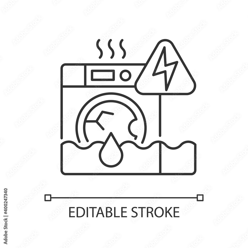 Household appliances malfunction linear icon. Washing machine ...