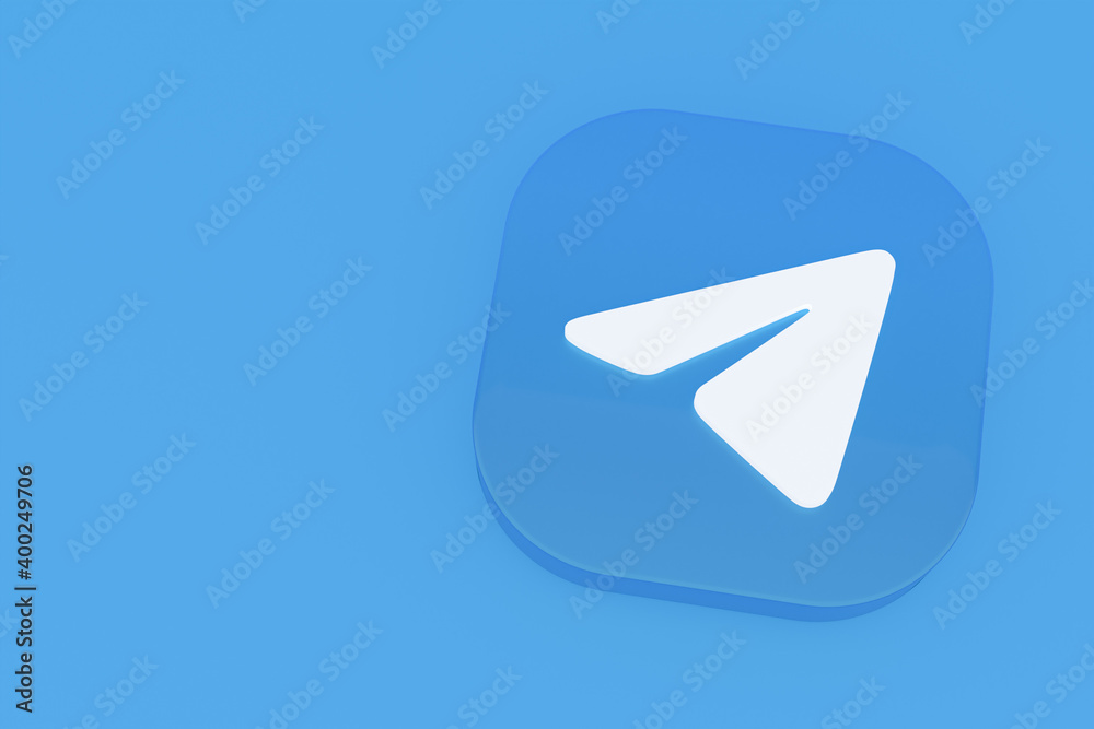 Telegram application logo 3d rendering on blue background Stock Photo ...