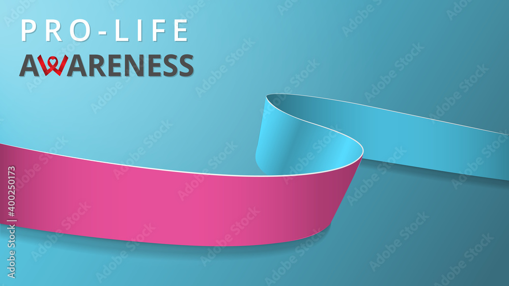 Realistic pink and blue ribbon. Awareness pro-life month poster. Vector ...