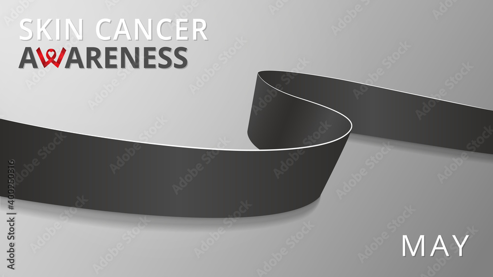 Realistic black ribbon. Awareness skin cancer month poster. Vector ...