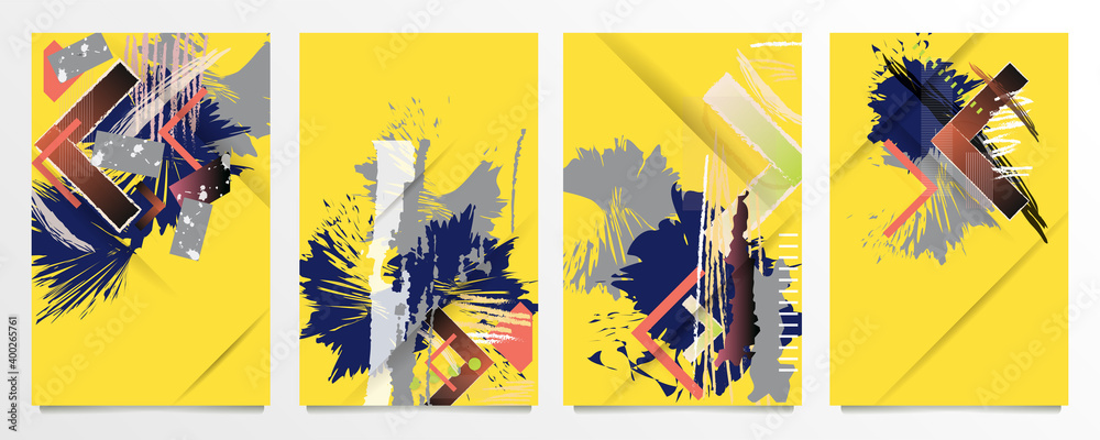 Set painting abstract with Illuminating yellow color on ultimate gray ...