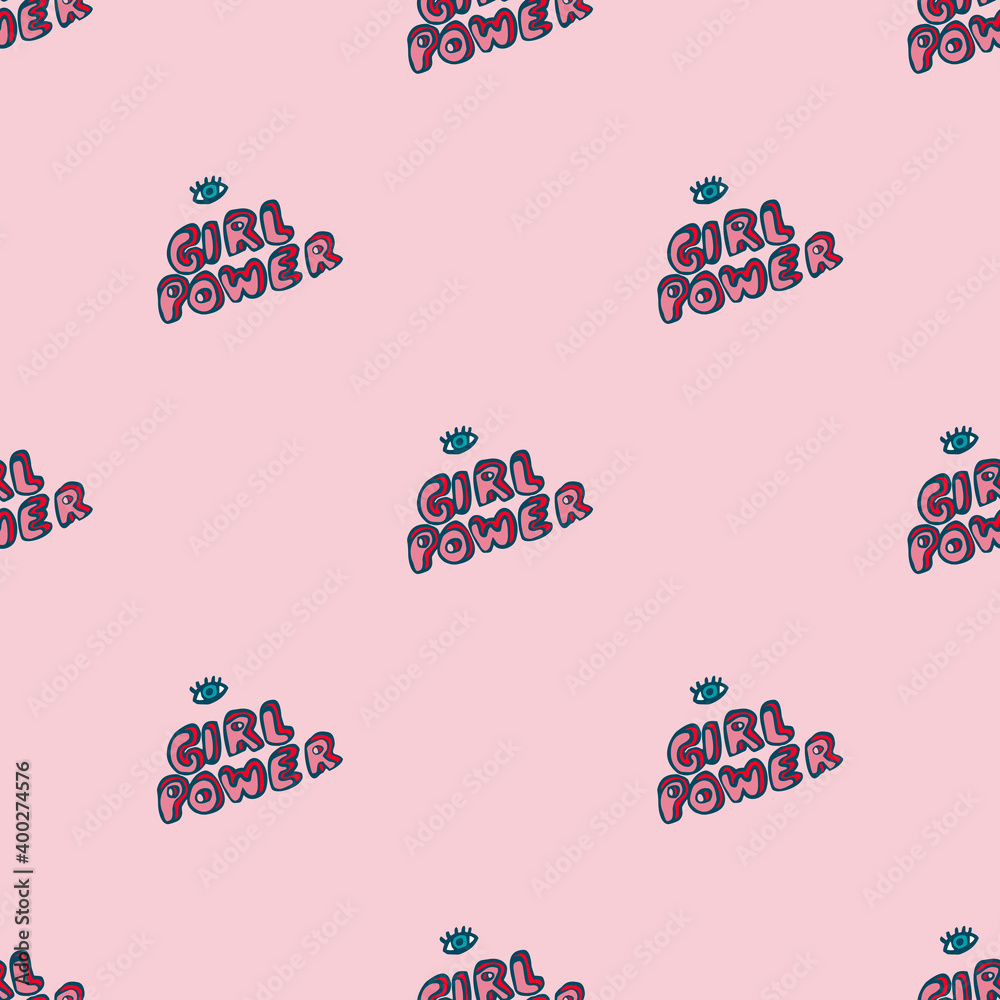 Seamless cute pattern with words "Girl power". Pink background. Design ...