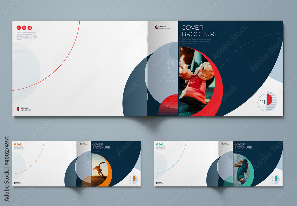 Business Landscape Cover Layout Set with Circle Dynamic Elements Stock ...