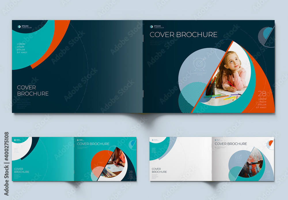 Landscape Cover Layout with Teal and Orange Dynamic Elements Stock ...