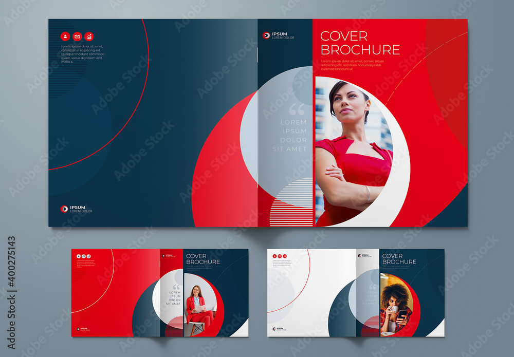 Square Report Cover Layout Set with Red Dynamic Elements Stock Template ...