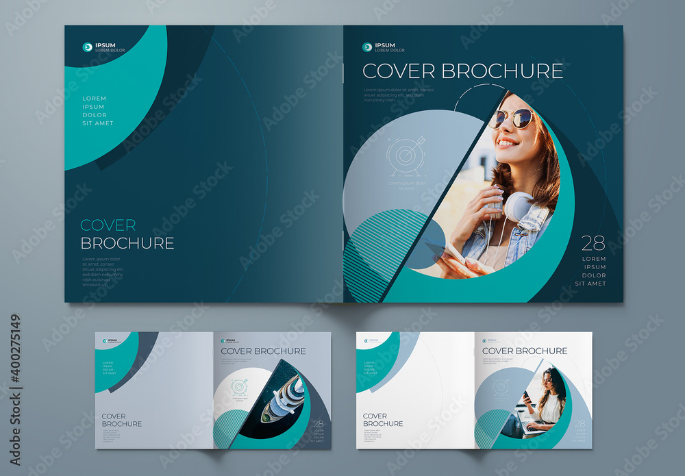 Square Report Cover Layout Set with Teal Dynamic Elements Stock ...