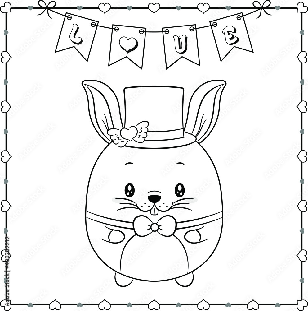 happy valentines day cute bunny drawing sketch for coloring Stock ...