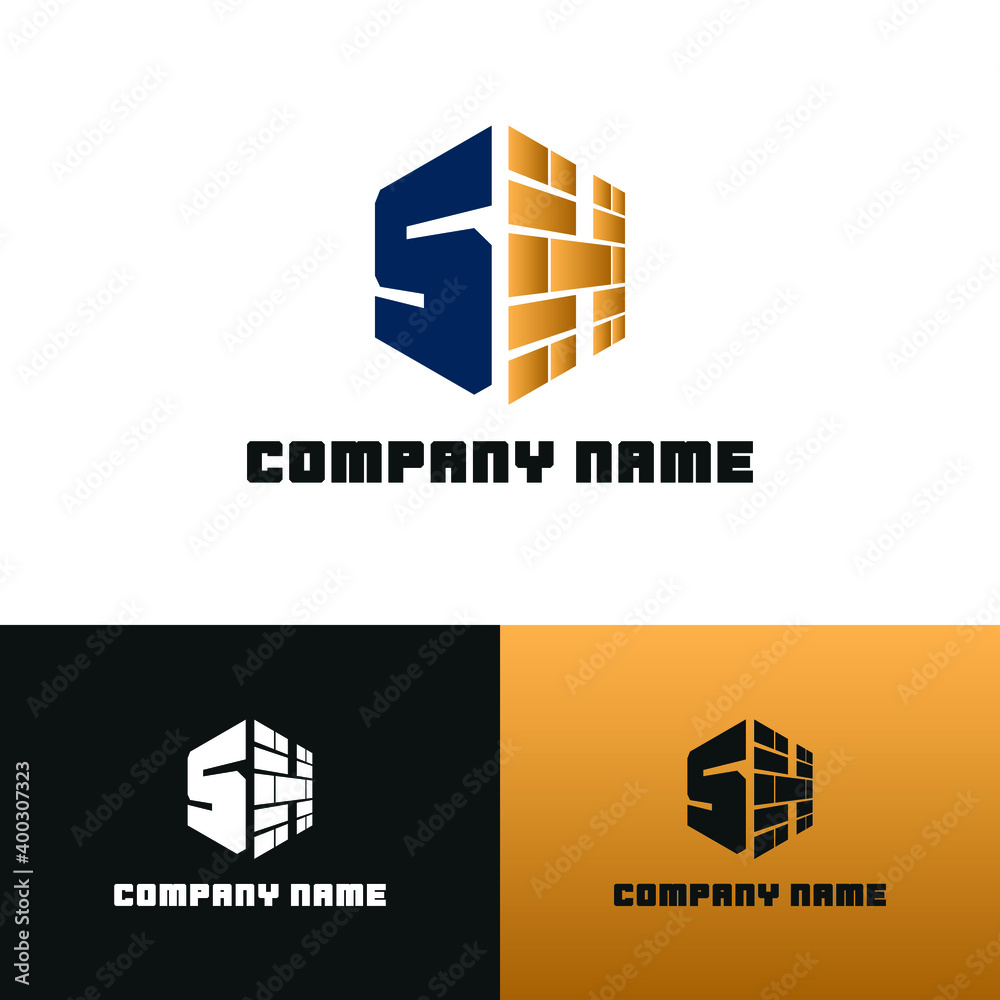 SH initial letter wall brick for construction logo design concept ...