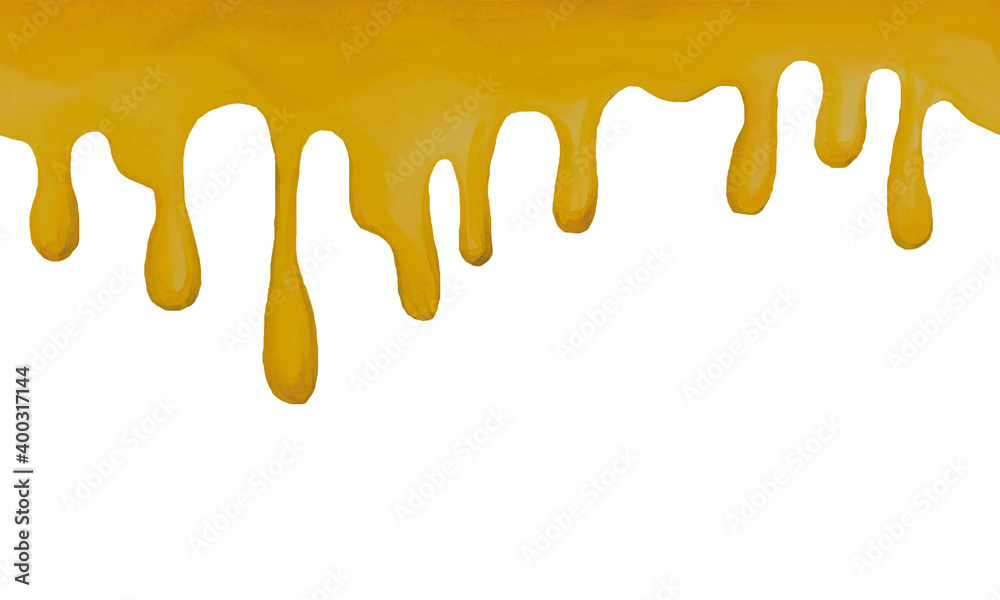 watercolor drawing, clipart. drips of yellow paint on a white ...