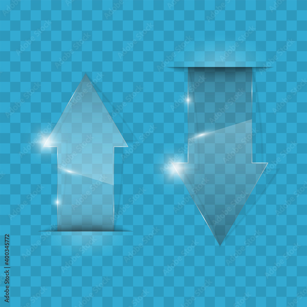 Transparent arrow banners set. Direct glassy shape. Abstract arrows ...