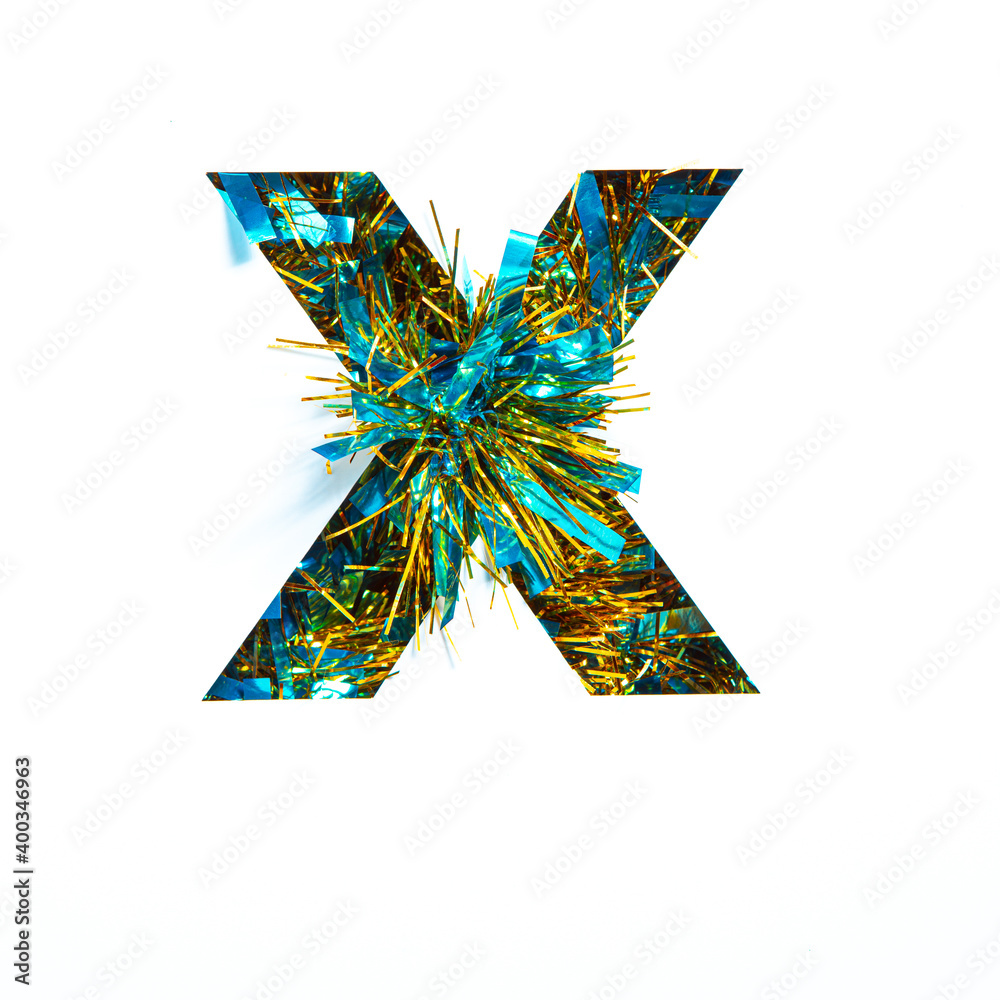 Letter X of English alphabet of shiny tinsel and paper cut isolated on ...