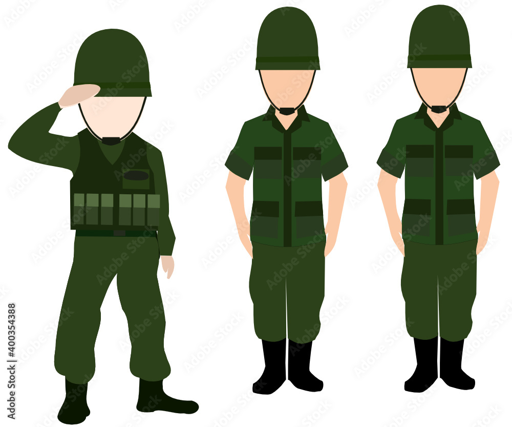 Army soldier standing respect warrior border, cute occupation ...