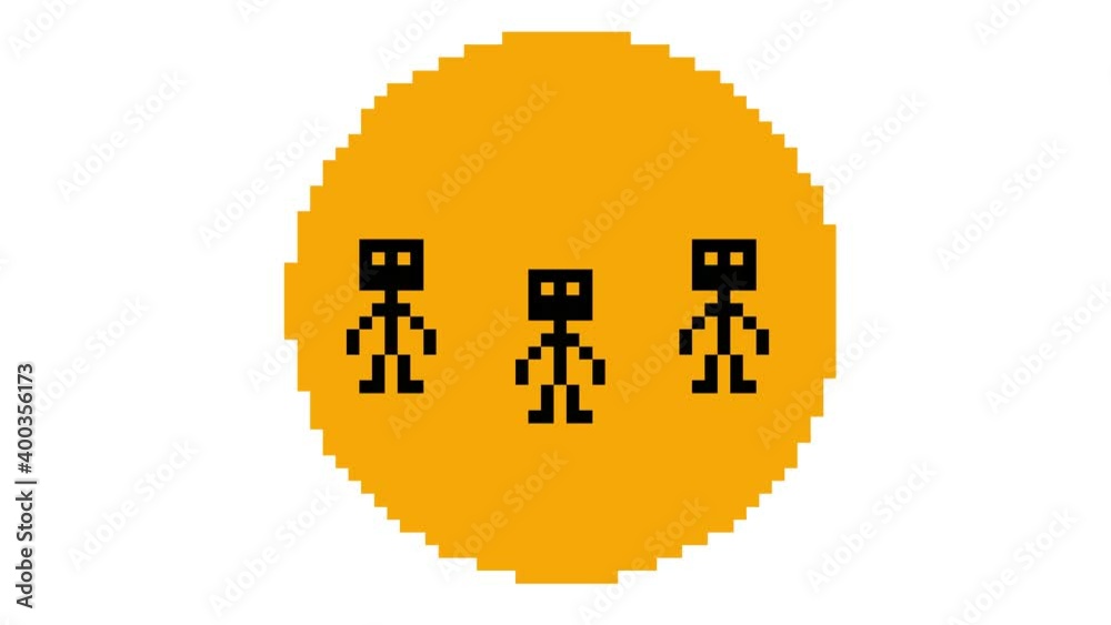 2D animation pixel drawing of dancing men with animated background. The ...