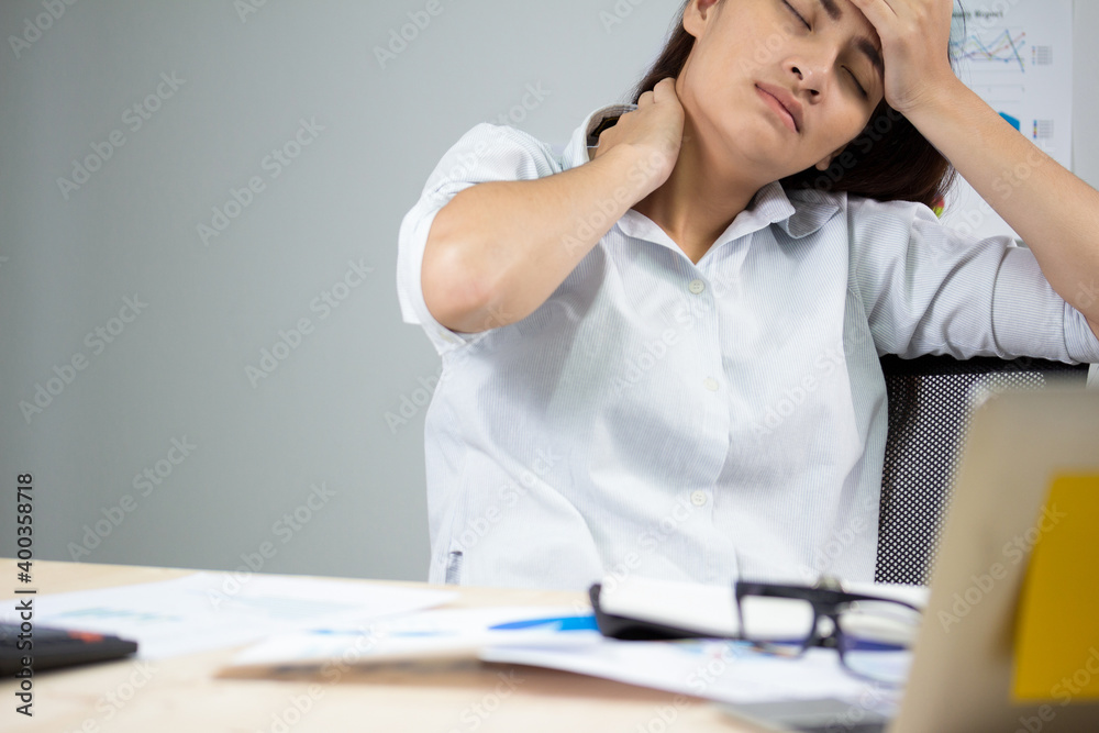 Young office woman Stress disease concept Office Syndrome Stock Photo ...