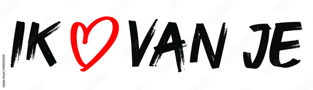 vector illustration that says 'ik hou van je' with a bright red heart ...