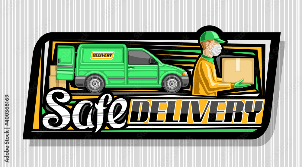 Vector logo for Safe Delivery, black sign board with illustration of ...