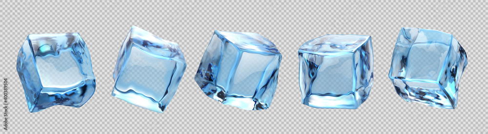 Ice cubes. Realistic transparent freeze water for alcohol and beverage ...