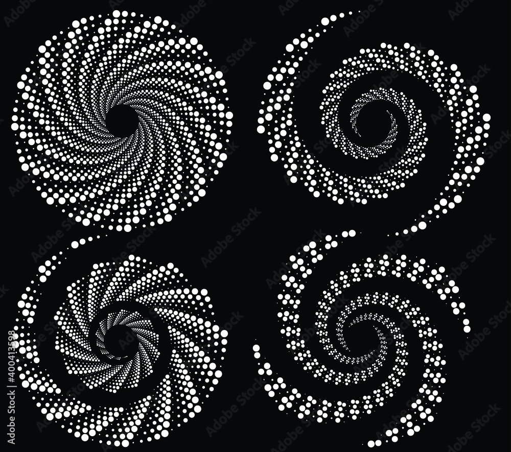 Dotted, dots, speckles abstract concentric circle. Spiral, swirl, twirl ...