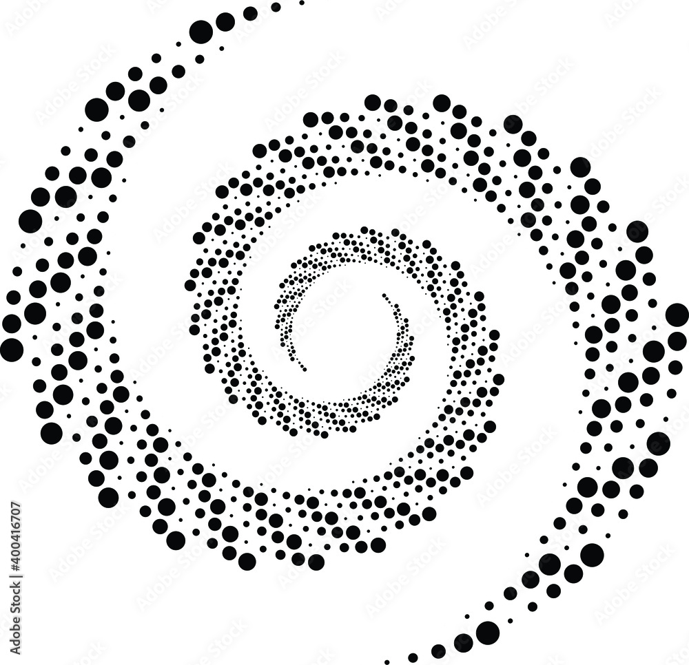 Dotted, dots, speckles abstract concentric circle. Spiral, swirl, twirl ...