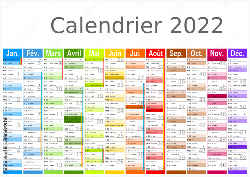 Calendrier 2022 12 mois avec vacances scolaires officielles au format ...