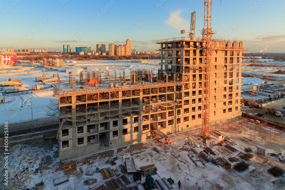 Construction of building Construction of apartment house. Concrete slab ...