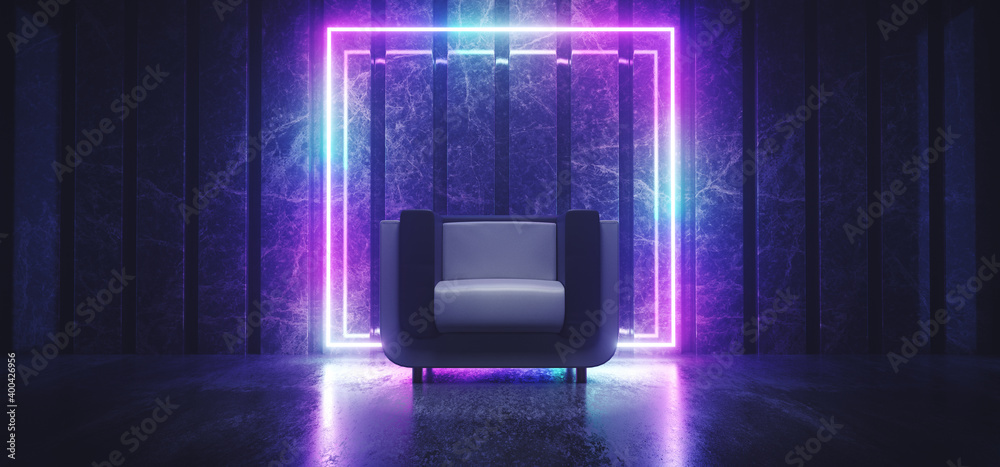 Sci Fi Neon Futuristic Club Seat Chair Lounge Room Glowing Rectangle ...