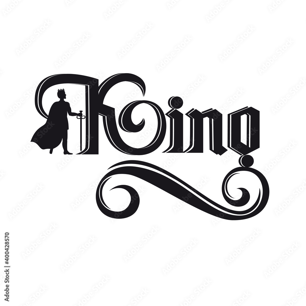 Logo king with silhouette of king with lettering Stock Vector | Adobe Stock
