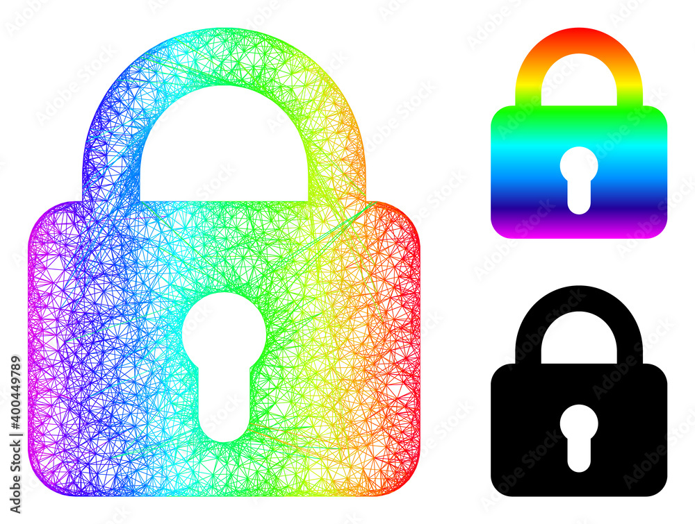 Spectral colored wire frame lock, and solid spectral gradient lock icon ...