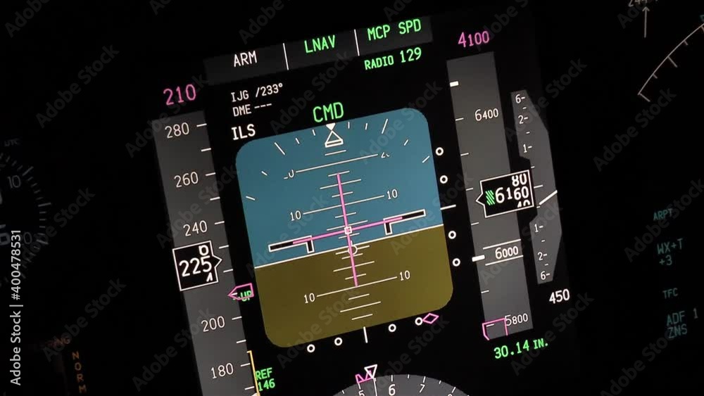Flight instruments display of a modern passenger airplane flying at ...