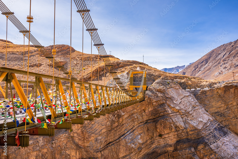 Chicham bridge is suspension stiffened steel truss bridge at altitude ...
