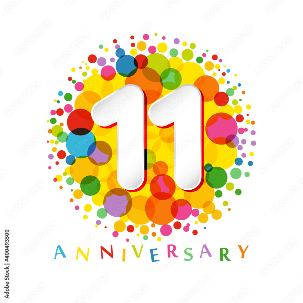 11 th anniversary numbers. 11 years old coloured congrats. Cute ...