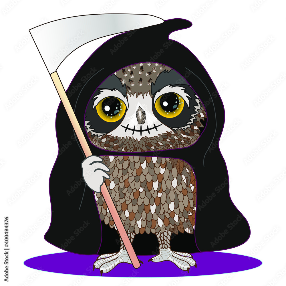 owl emoticon or emoji of angel of death in hood with a scythe, smiling ...