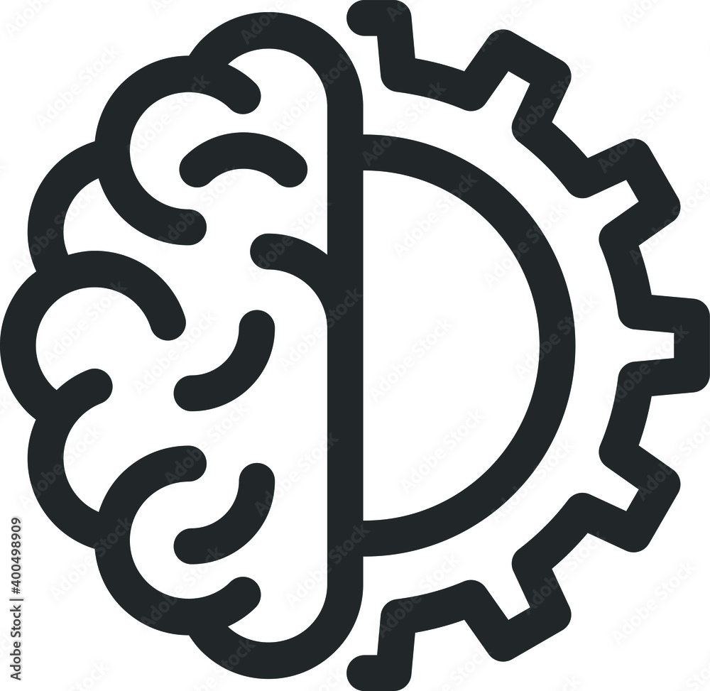 Engineering idea icon. human brain with wheel thin line icon. Modern ...
