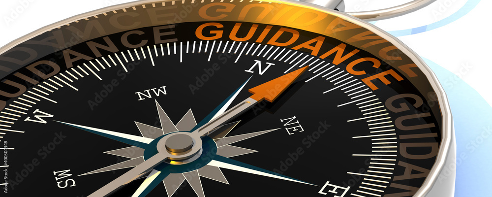 Compass needle pointing to word guidance Stock Illustration | Adobe Stock