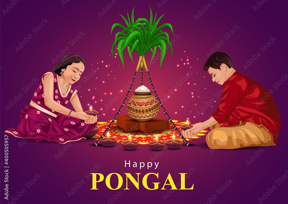 Happy Pongal celebrations banner, template or poster design. South ...