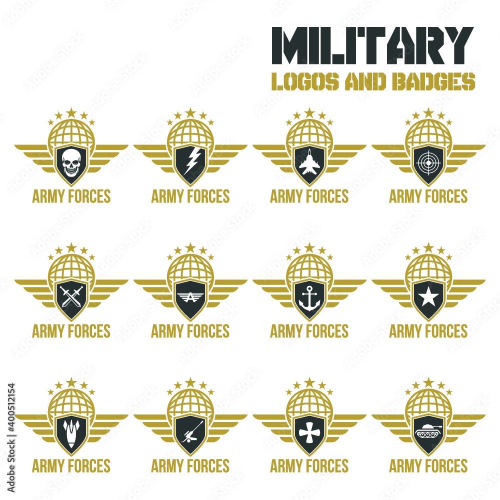 Military emblems set isolated vector illustration. Army logo collection ...
