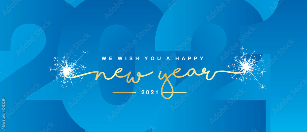We wish you Happy New Year 2021 handwritten lettering tipography line ...