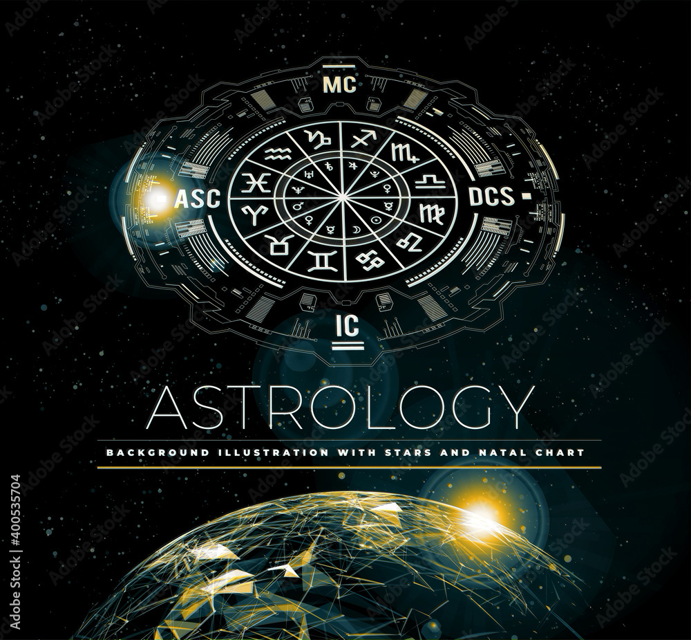 Astrology background. Example of the natal chart the planets in the ...