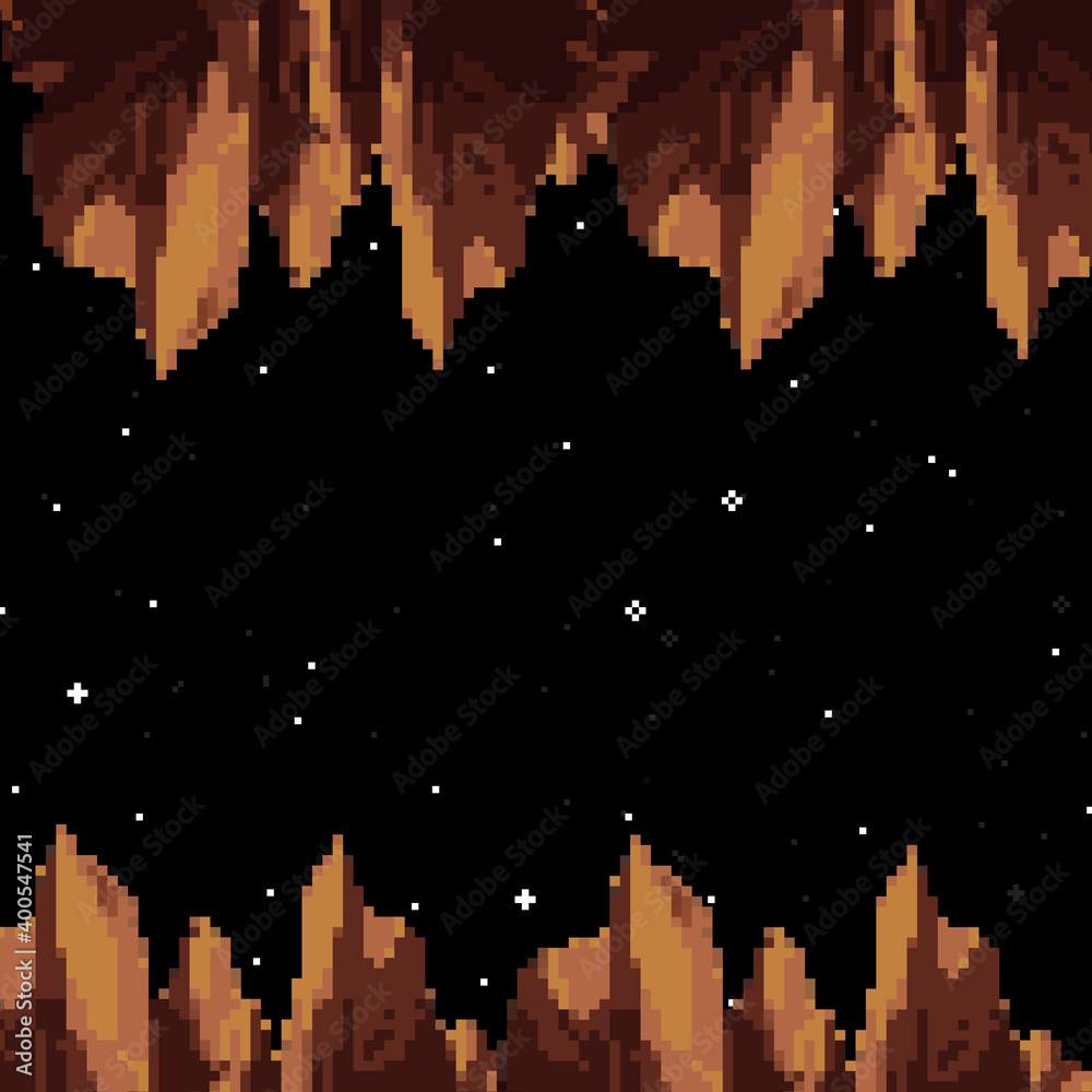 Old style pixel game. Pixel art game background. Ground, grass, sky ...