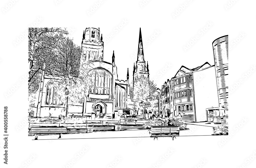 Building view with landmark of Coventry is a city in central England ...