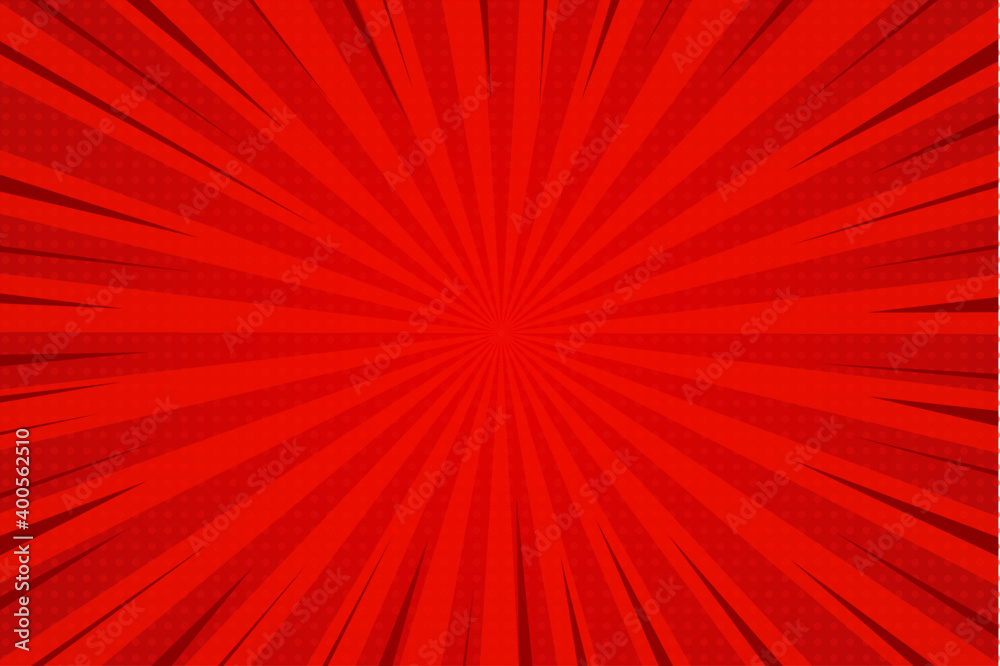 Abstract background comic cartoon red zoom lines with halftone pattern ...