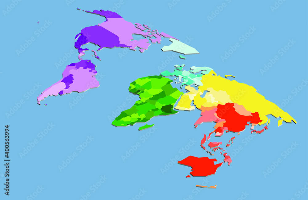 Colorful vector isometric world map complete with all countries. Vector ...