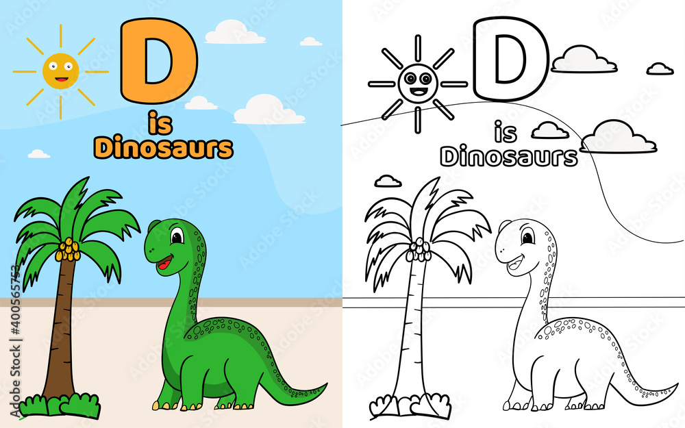 D is for Dinosaurs alphabet,coloring page, coloring book vector Stock ...