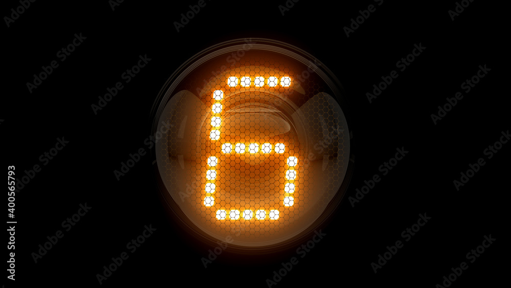 Six. Digit 6. Nixie tube indicator digit. Gas discharge indicators and ...