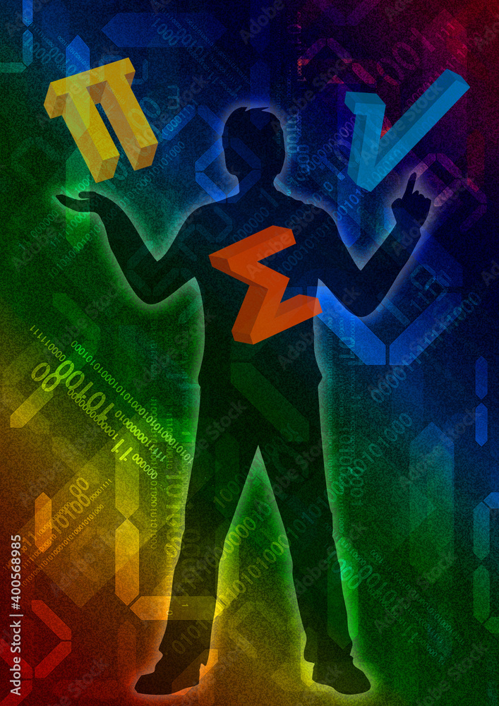 Mathematician, teacher,3d math symbols. Illustration of stylized male ...