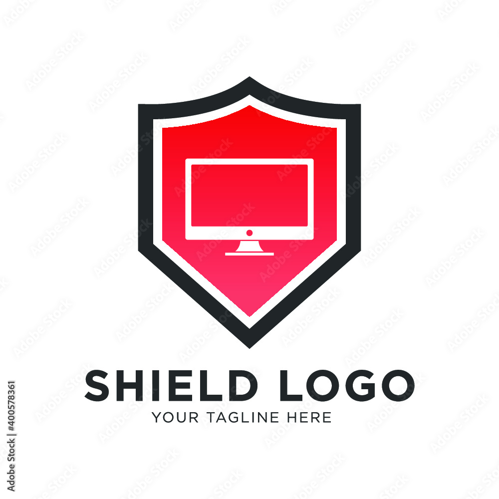 Computer and Shield logo, Security company logo ready to use. Abstract ...
