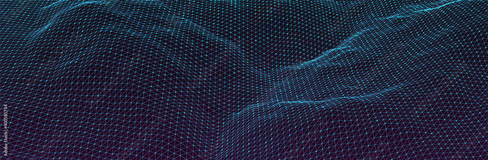 Cyber grid background. Wireframe triangle surface. 3d computer render ...