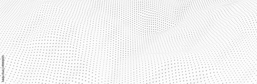 White background. 3d dot surface pattern. Triangular wireframe ...