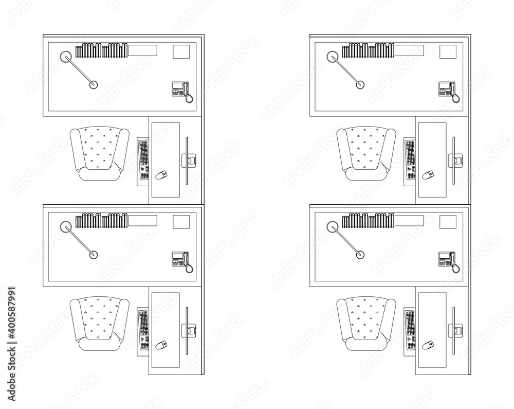 Stockillustratie Image of office cubicle and workstation from above in ...