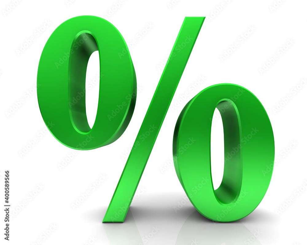 Green percent sign percentage symbol per cent % icon 3d rendering in ...
